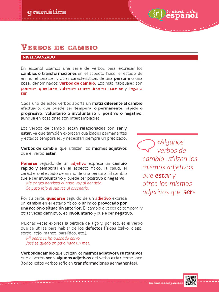 GR003 VerbosCambio Tex | PDF | Verbo | Adjetivo
