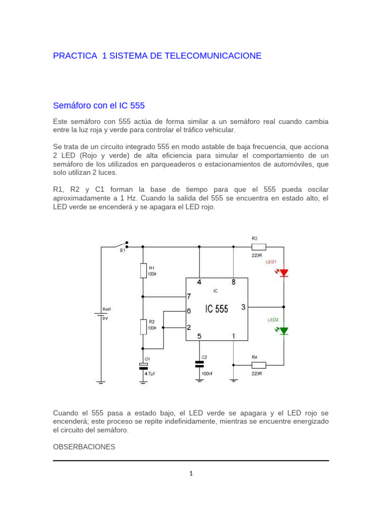 Semáforo con IC 555: Control LED | PDF