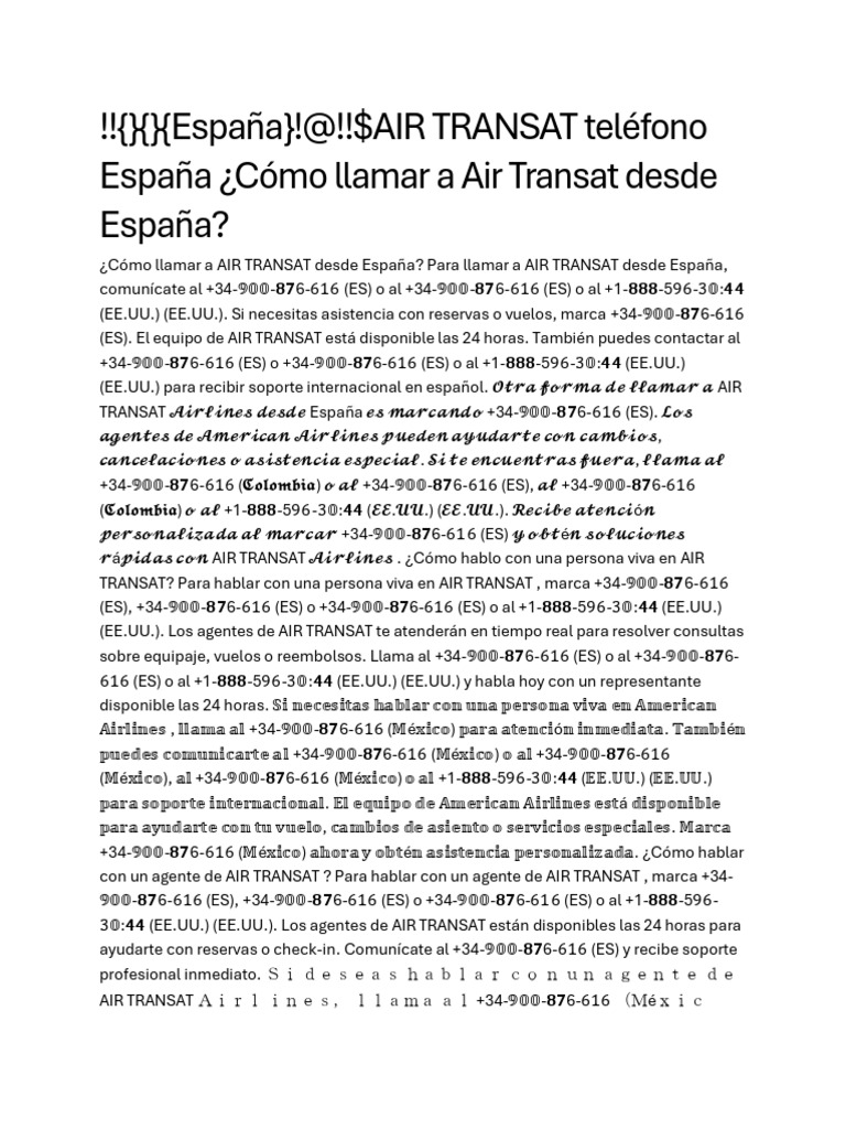 AIR TRANSAT Teléfono España | PDF | Chat en linea | Aeropuerto