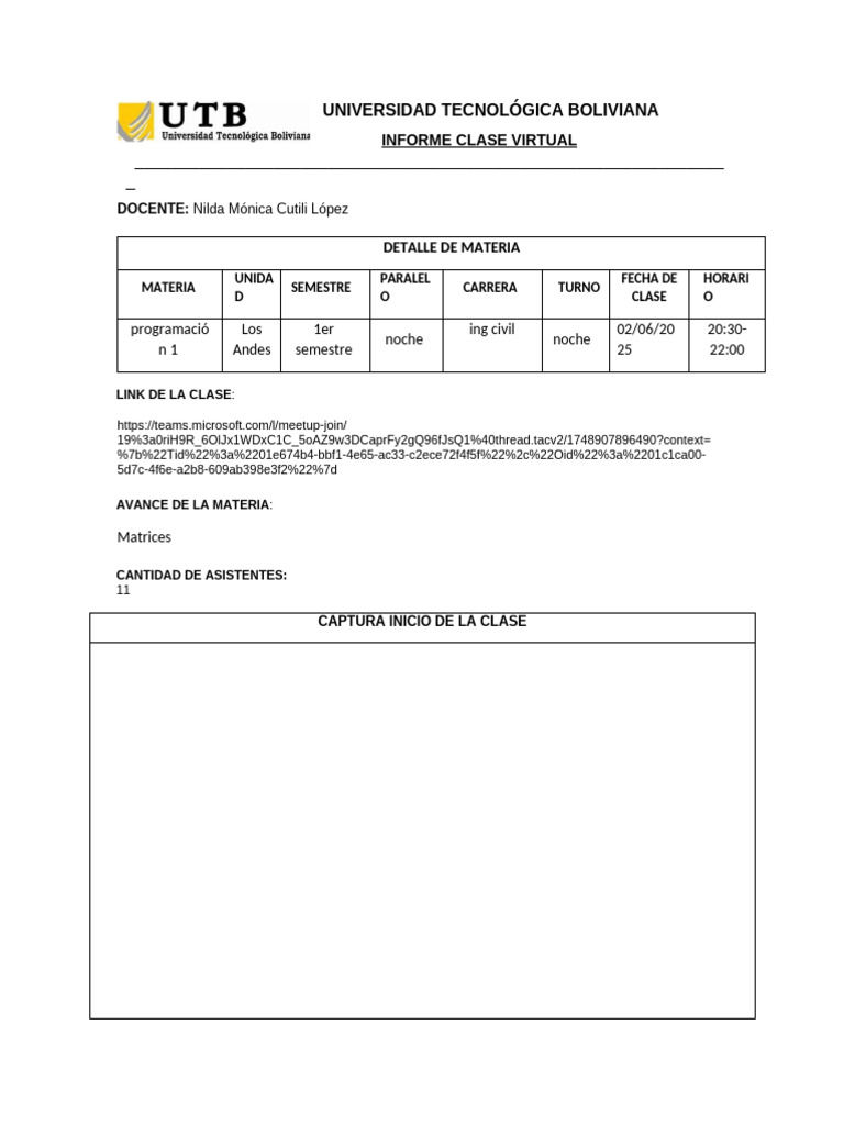 Formato de Informe de Clases Virtuales-2 | PDF