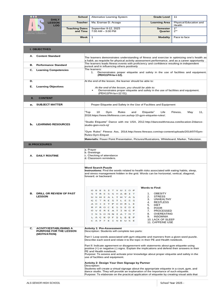 q1-Pe and Health-dlp q2 | PDF | Learning | Strength Training
