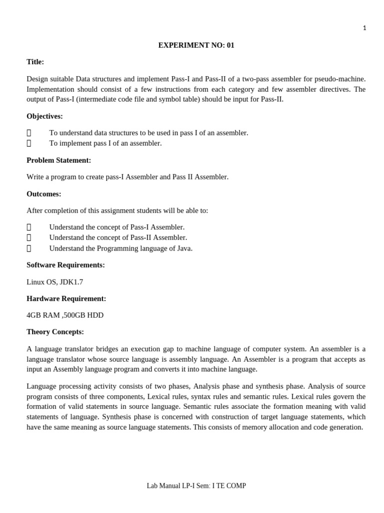 Lab Assignment 1 SPOS (1) | PDF | Assembly Language | Computer Program