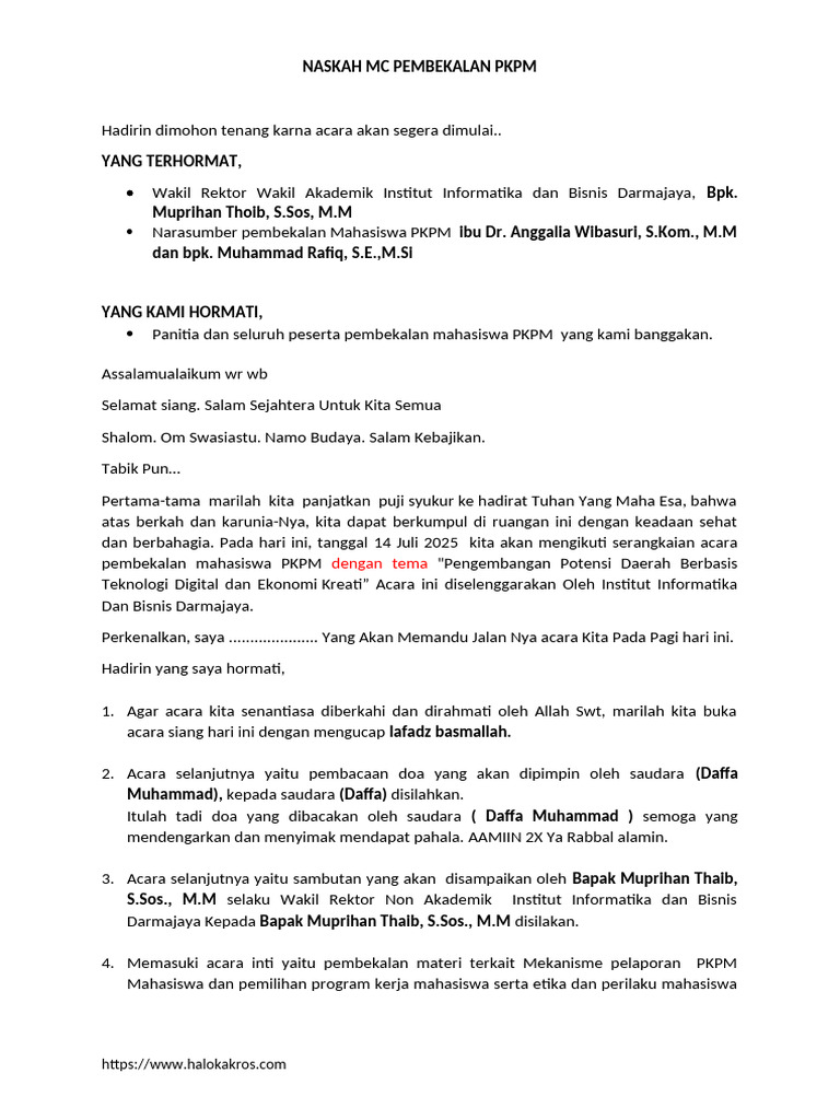 Pembekalan Mahasiswa PKPM 2025 | PDF