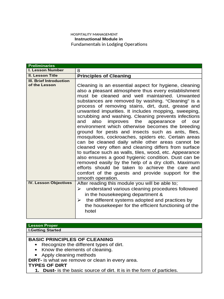 Principles of Cleaning in Housekeeping | PDF | Housekeeping | Vacuum ...