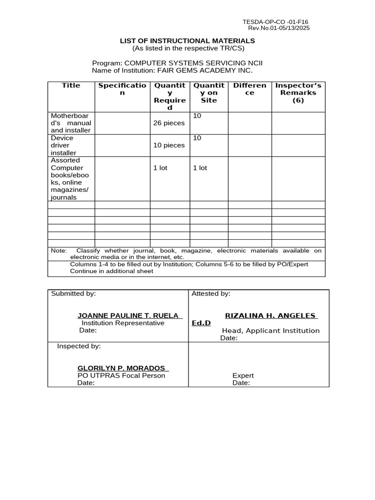 Computer Systems Servicing Materials List | PDF