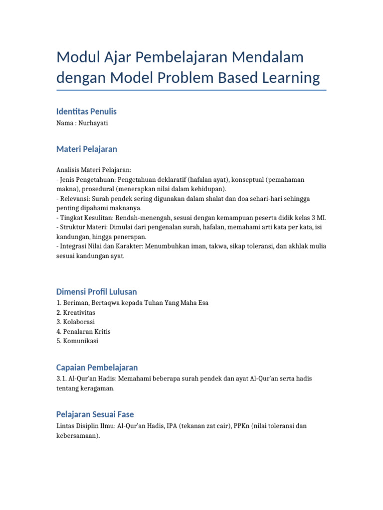 Pembelajaran Surah Pendek PBL Kelas 3 MI | PDF