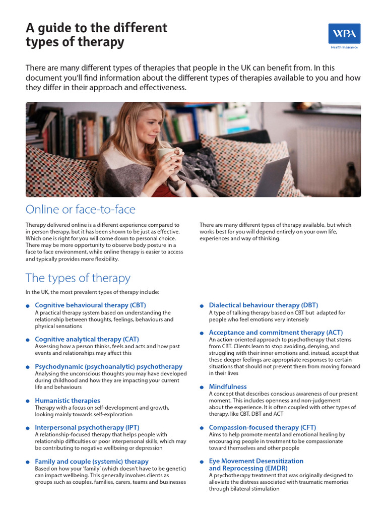 Different Types of Therapy | PDF | Psychotherapy | Cognitive Behavioral ...