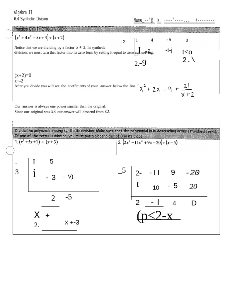 Understanding Synthetic Division in Algebra II | PDF | Algebra ...