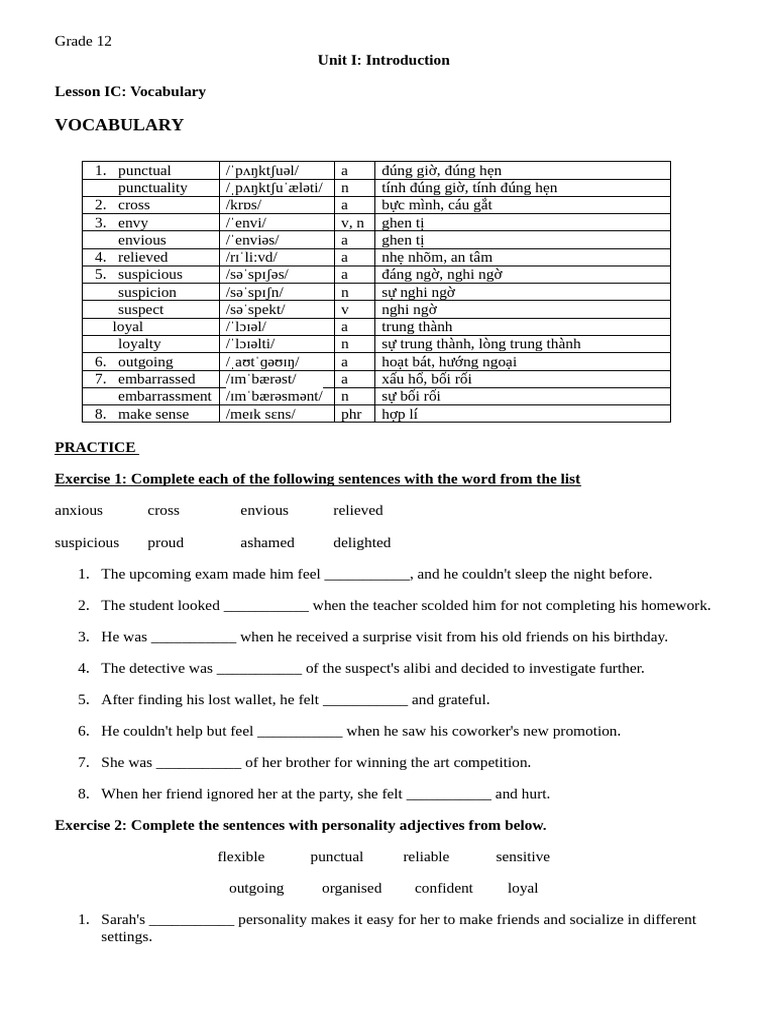 G 11 - Unit I-Lesson 3 - C. Vocabulary | PDF | Grammar | Syntax