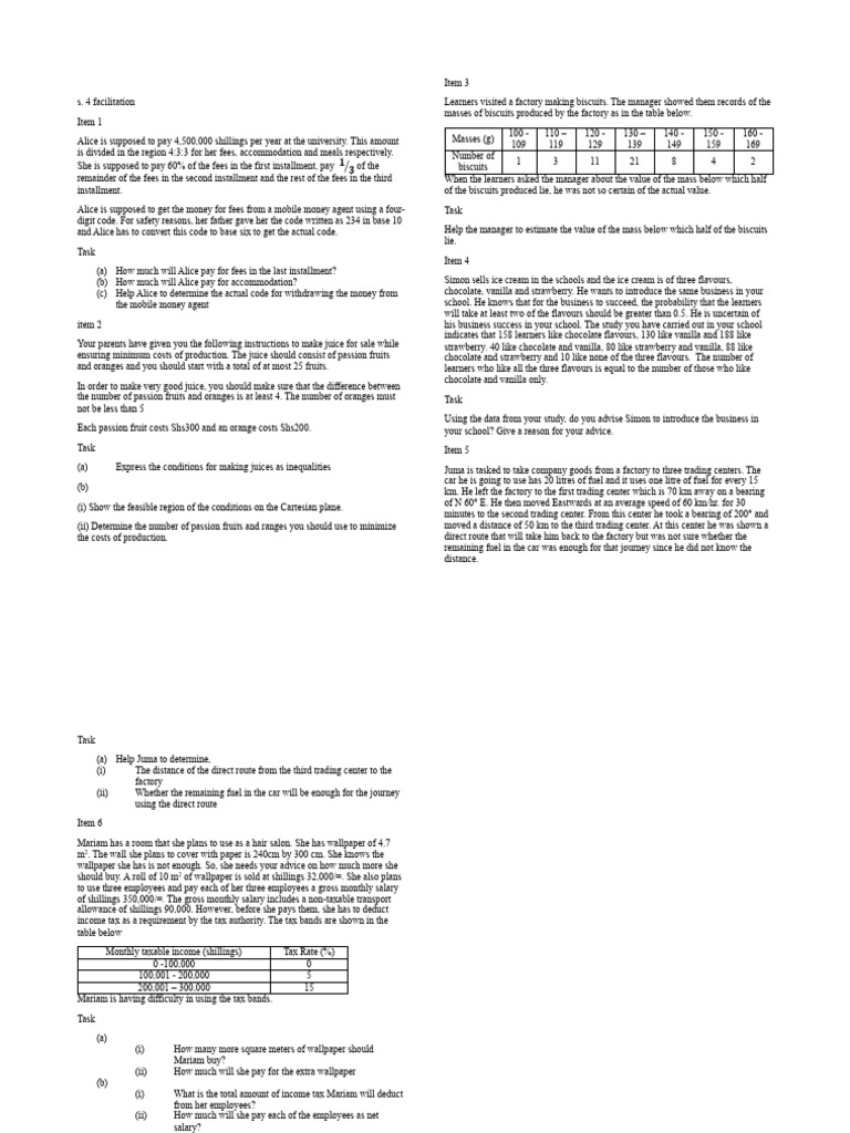 Mathematics Facilitation o Level | PDF | Taxes | Income Tax