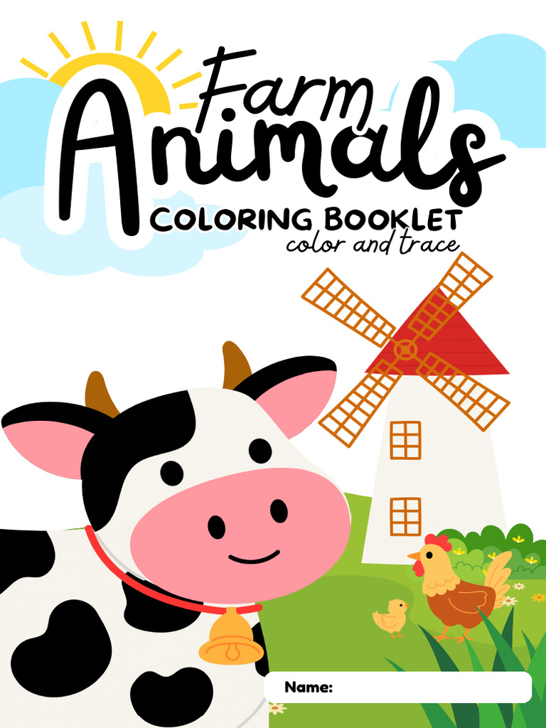 Farm Animals Coloring Booklet in Black Outline Style | PDF