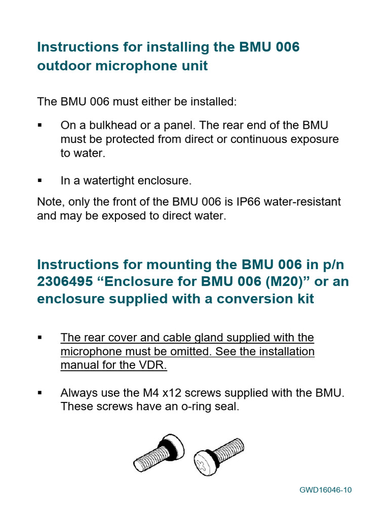 Instructions Install BMU 006 Outdoor Microphone Unit | PDF