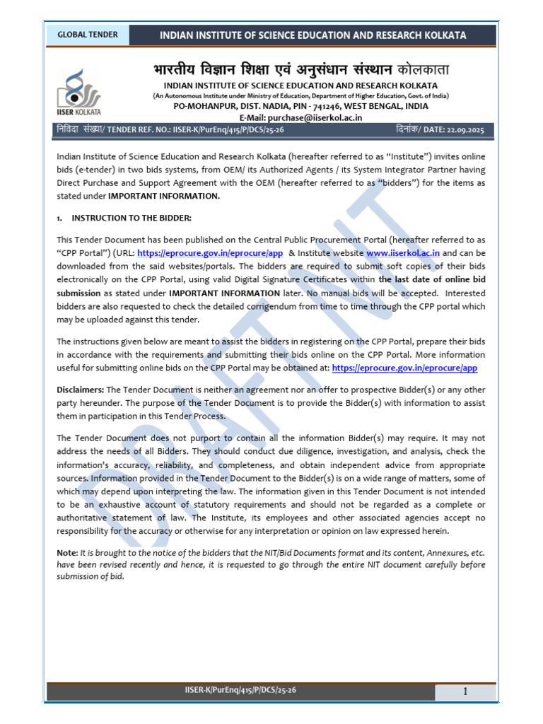 Tender With Specifications - LCMSMS - IISER | PDF | Arbitration | Breach Of Contract