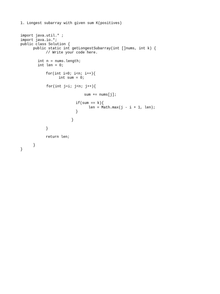 Longest Subarray With Given Sum | PDF