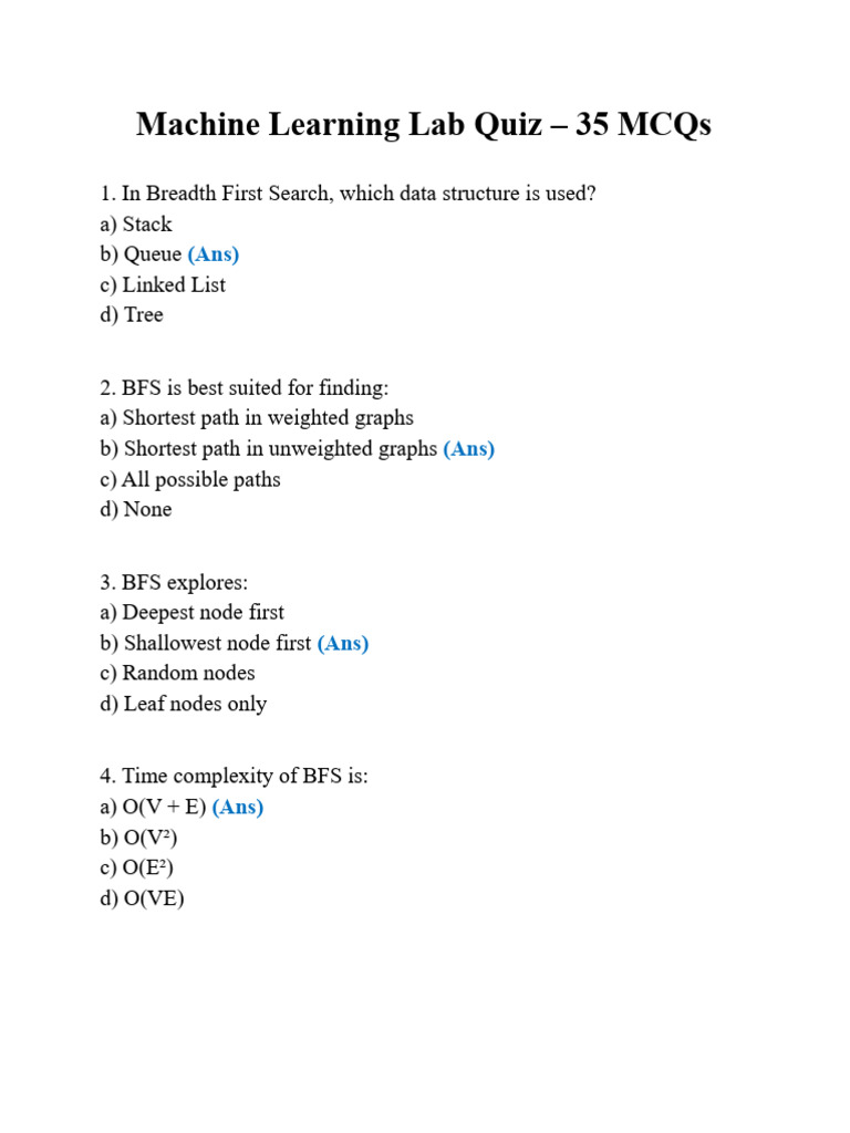 Machine Learning Quiz: 35 MCQs on Algorithms | PDF | Cluster Analysis ...