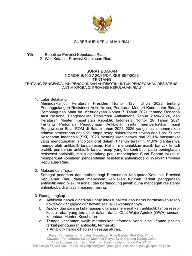 Surat Edaran Gub Resistensi Antibiotik | PDF