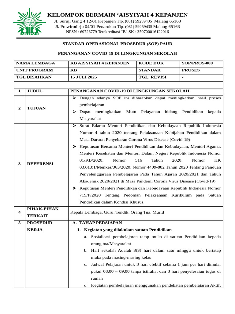 SOP COVID-19 | PDF