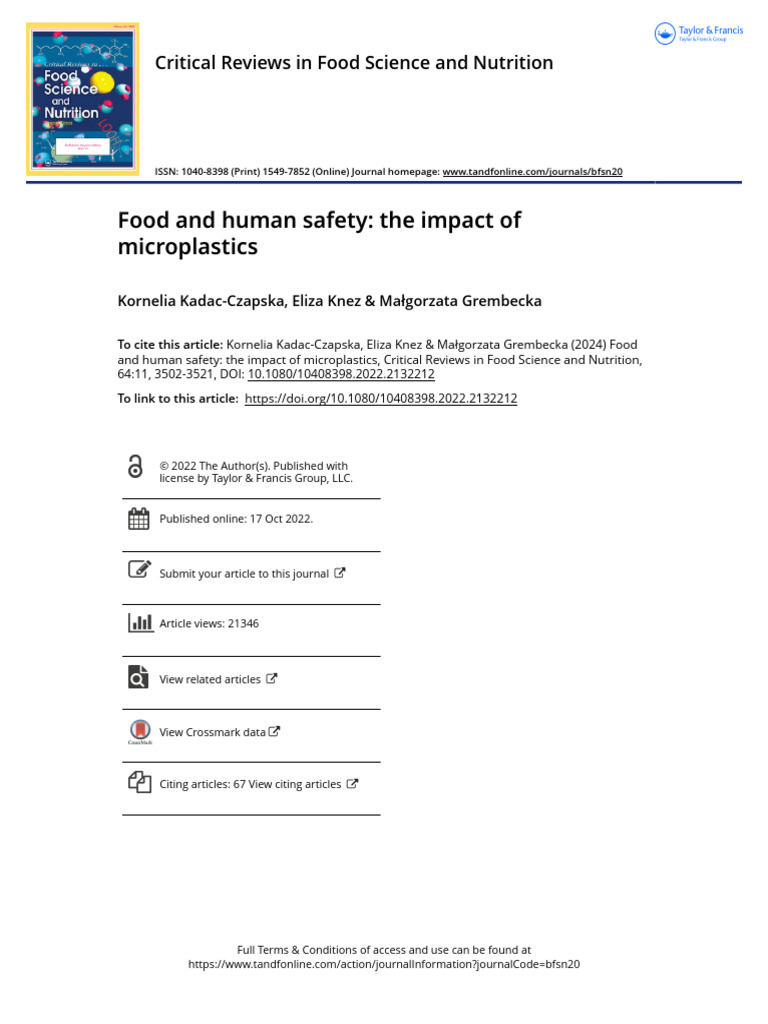Food and Human Safety The Impact of Microplastics | PDF | Plastic ...