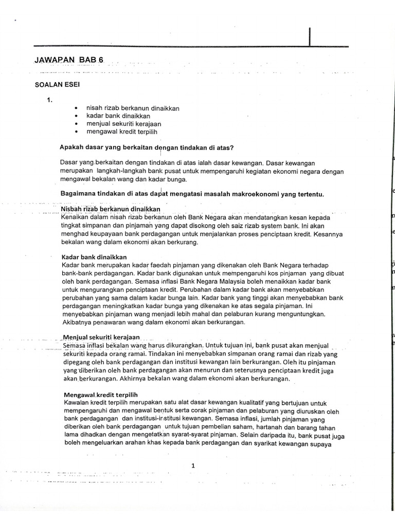 (Q&A) Essei Bab 6 Belanjawan Negara, Dasar Fiskal Dan Dasar Kewangan | PDF