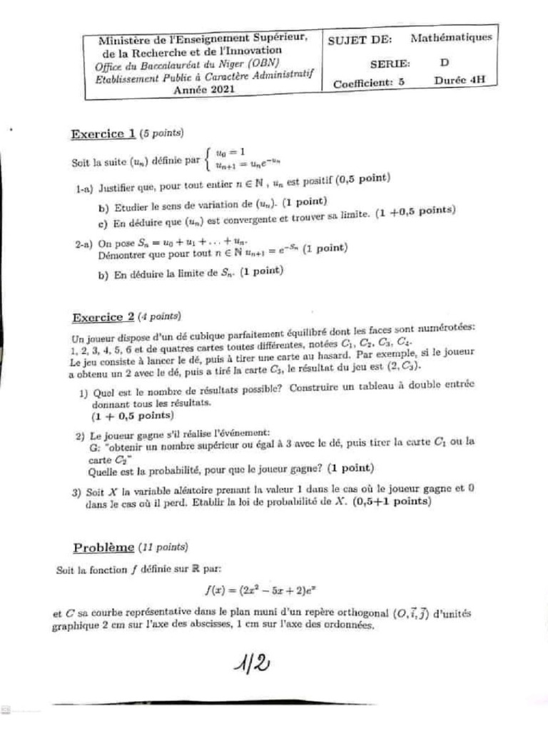 Corrigé Du Bac D Maht 2021 | PDF
