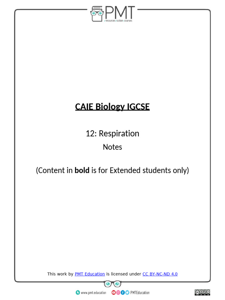 Summary Notes - Topic 12 Respiration - CAIE Biology IGCSE | PDF ...