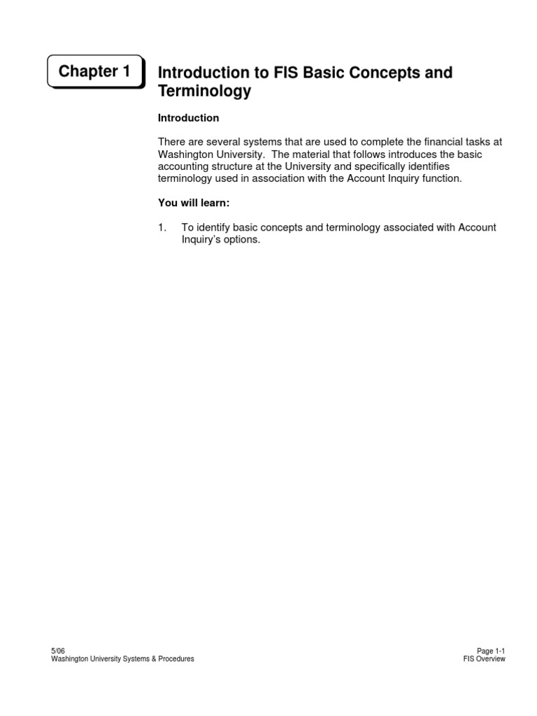 Introduction To FIS Basic Concepts and Terminology: 5/06 1-1 Washington ...