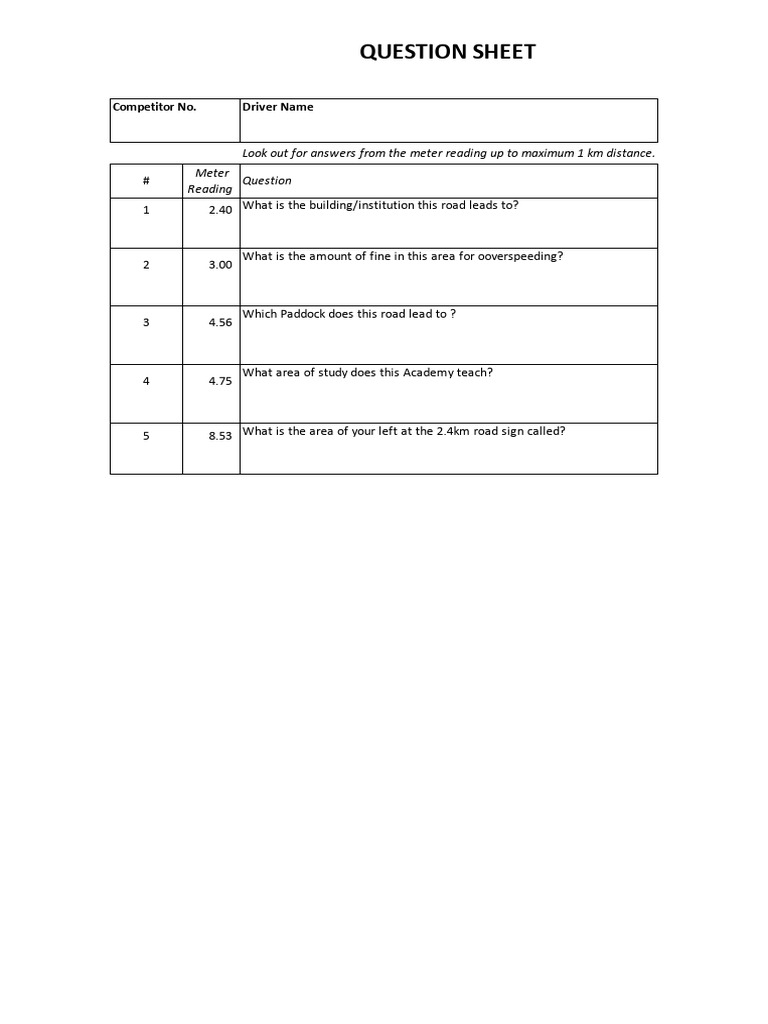 Question Sheet | PDF