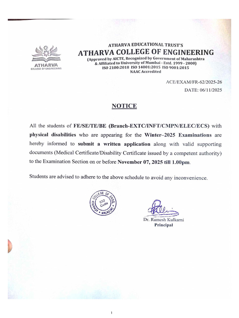 Notice-Physically Disabled Students | PDF