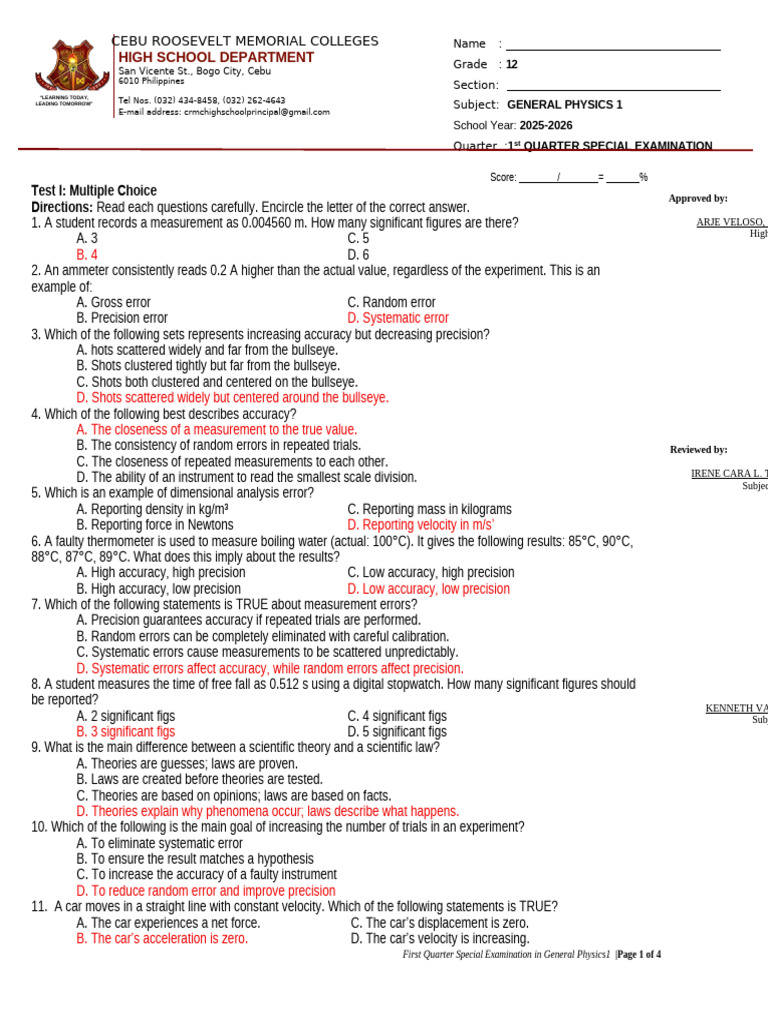 General Chemistry Summative Assessment Exam | PDF | Observational Error | Accuracy And Precision