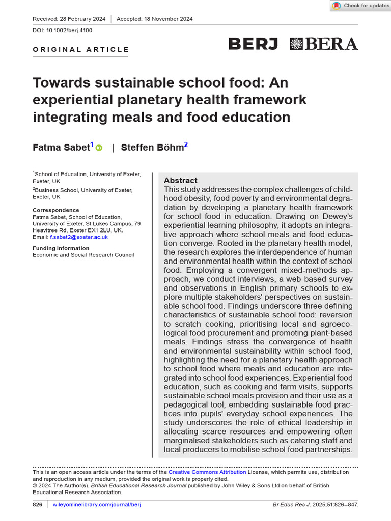 British Educational Res J - 2024 - Sabet - Towards sustainable school ...