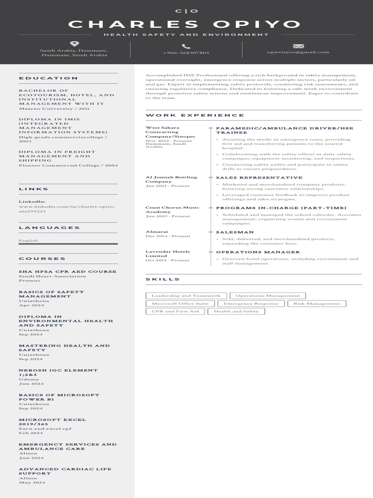 SP276 Ambulance Driver Charles Opiyo CV | PDF | Business | Health Care