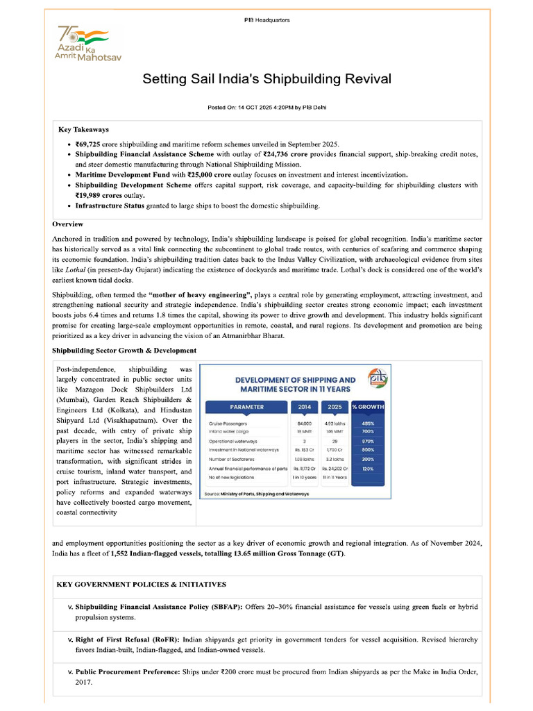 Shipbuilding Press Release - Press Information Bureau | PDF