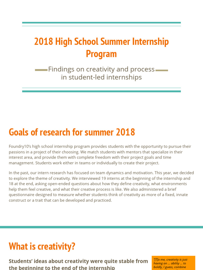 2018 Summer Internship Findings | PDF | Creativity | Mindset