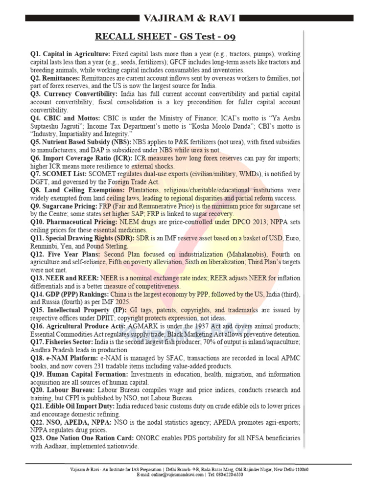 GS Test - 9 (V7709) Recall Sheet | PDF | Special Drawing Rights ...