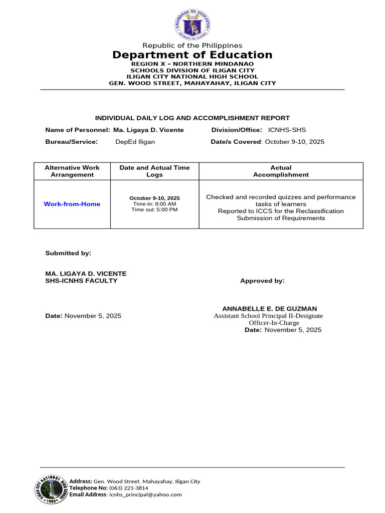 WFH Accomplishment-Report (1) VICENTE2025 | PDF