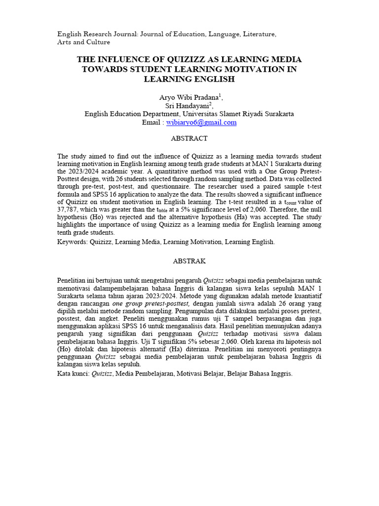 The Influence of Quizizz as Learning Media Towards | PDF | Mode ...
