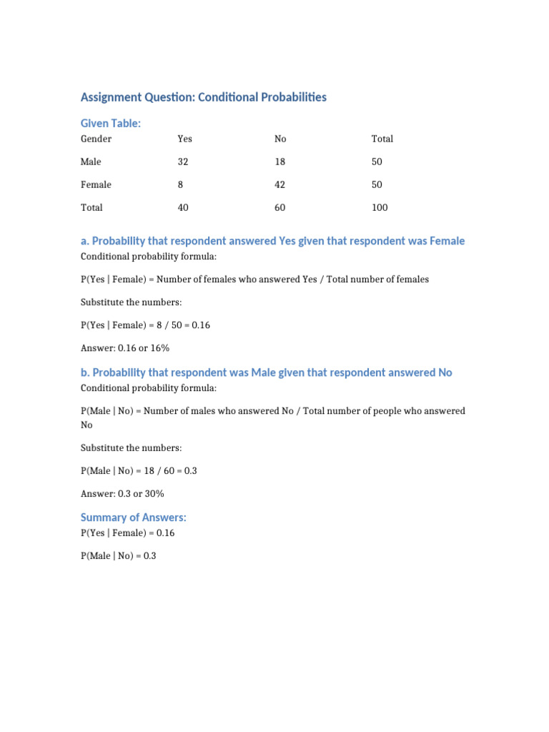Conditional Probabilities Assignment | PDF