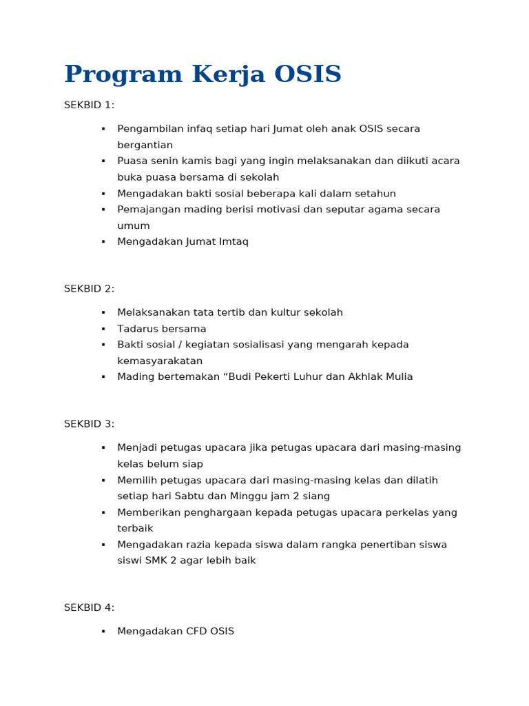 Program Kerja OSIS | PDF