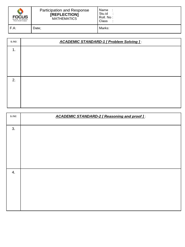 Mathematics Participation Reflection Form | PDF
