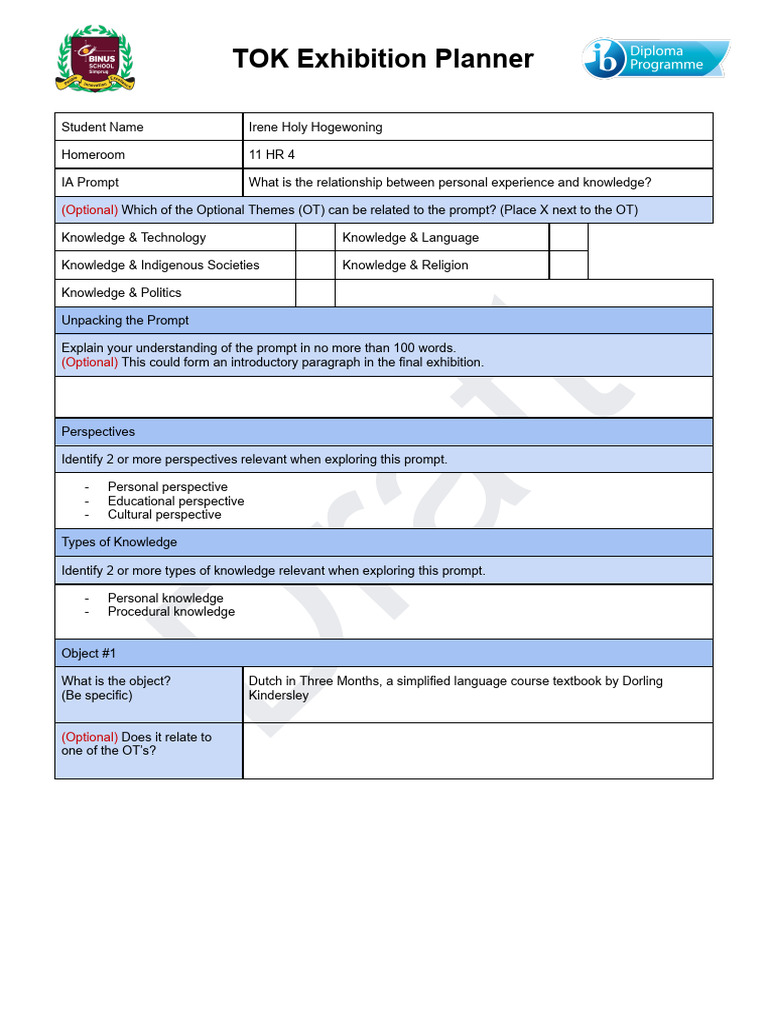 TOK Exhibition Planner | PDF | Knowledge | Experience