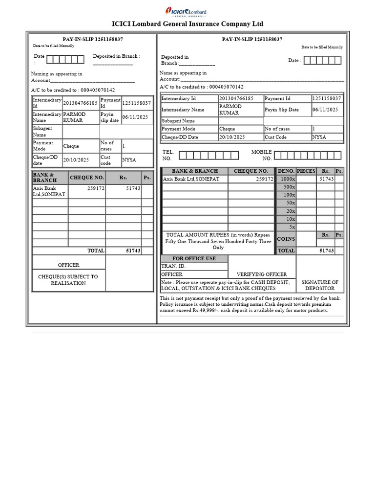 Payin Slip | PDF | Payments | Cheque