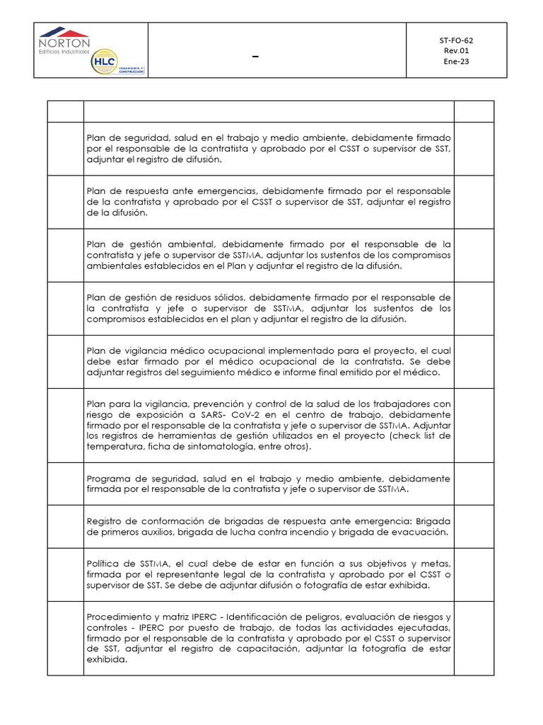 St-Fo-62 Check List de Dossier Consorcio Rev.01 | PDF | Residuos