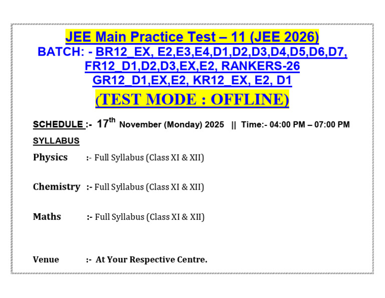 JEE Main Practice Test-11 - XII - 17.11.2025 | PDF
