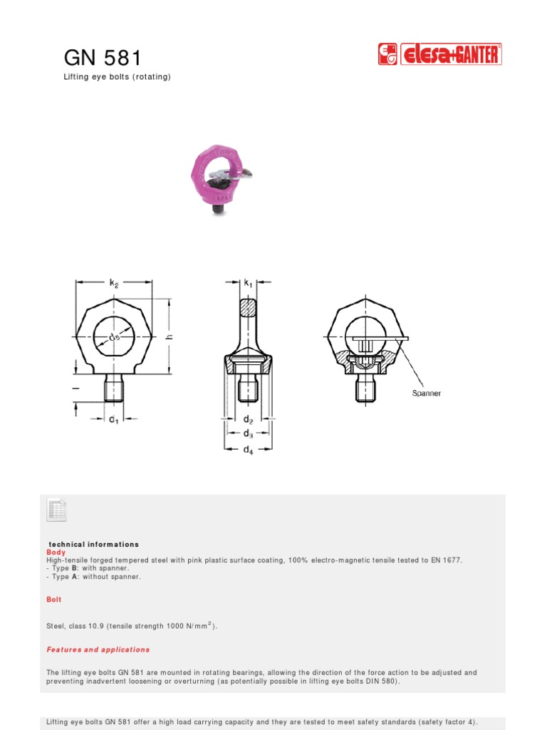 Lifting Eye Bolts (Rotating) : Technical Informations | PDF | Screw | Building Engineering