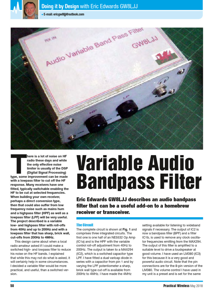 Variable Audio Bandpass Filter | PDF | Filter (Signal Processing) | Information And ...