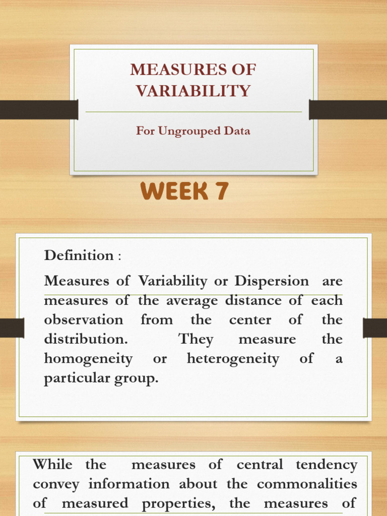 Week 7 Measures of Variability | PDF | Variance | Statistical Dispersion
