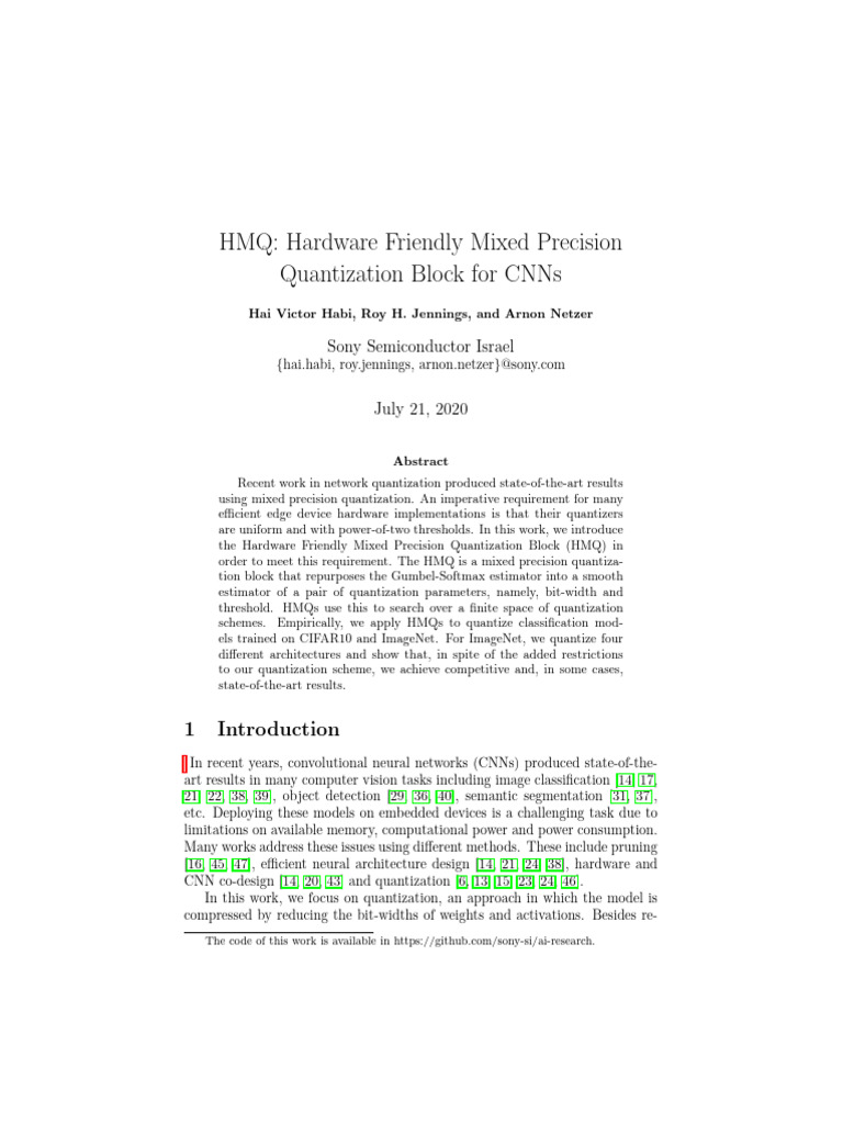 Hardware Friendly Mixed Precision Quantization Block For CNNs | PDF ...