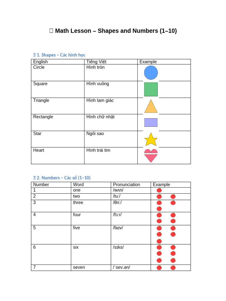 Math Lesson Shapes Numbers With Images | PDF
