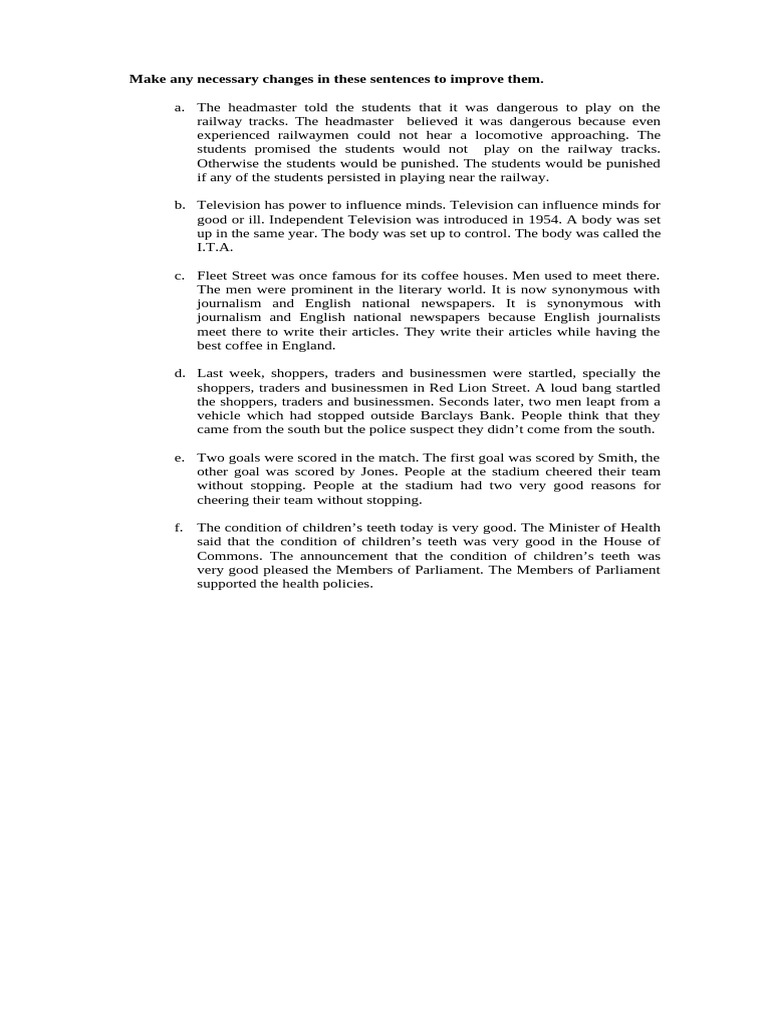Improving Sentences. | PDF