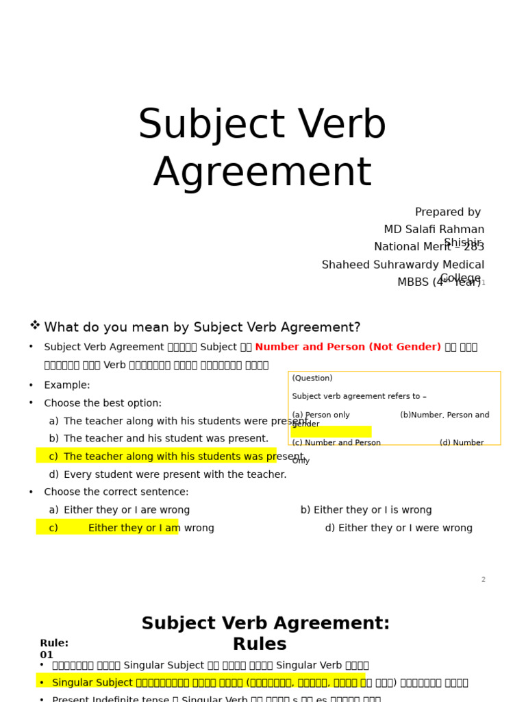 Subject Verb Agreement Rules Explained | PDF | Grammatical Number | Plural
